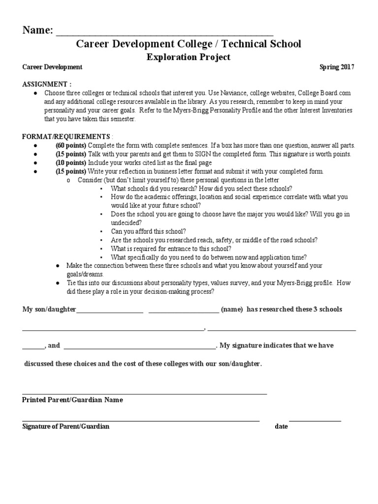 College Exploration Project Guide | PDF | Act (Test) | University Of ...