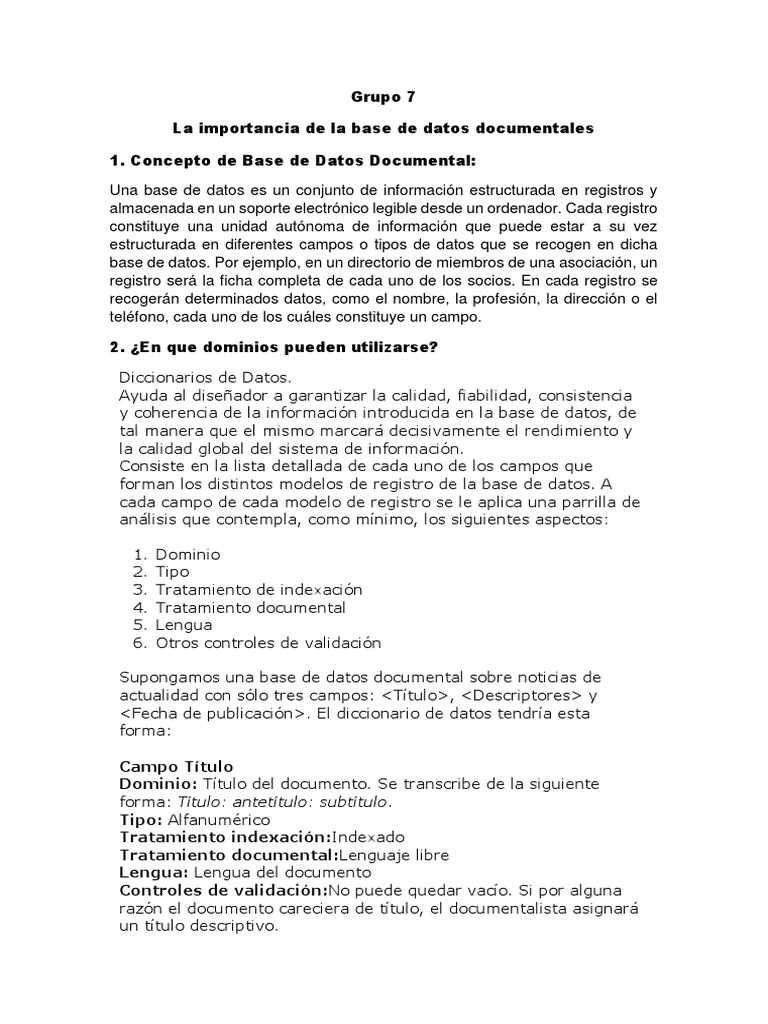 La Importancia de La Base de Datos Documentales | PDF | Bases de datos | Información