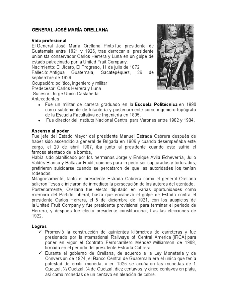 Biografia General Jose Maria Orellana | PDF | Guatemala | Gobierno