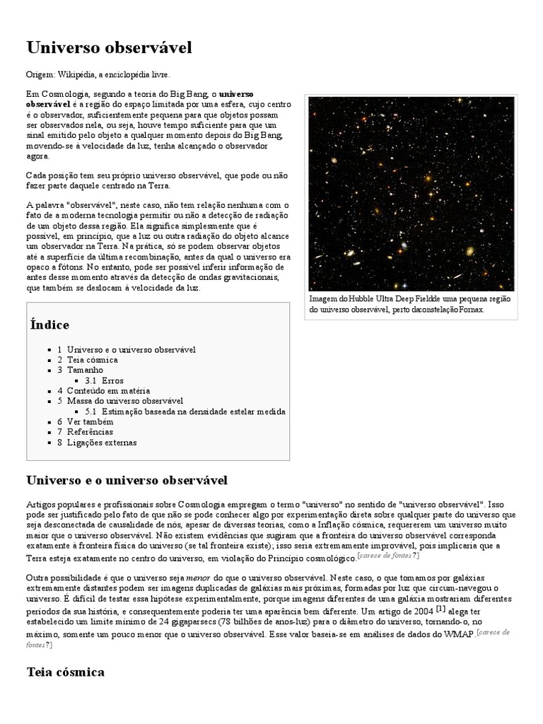 Universo Observável | PDF | Universo | Cosmologia Física