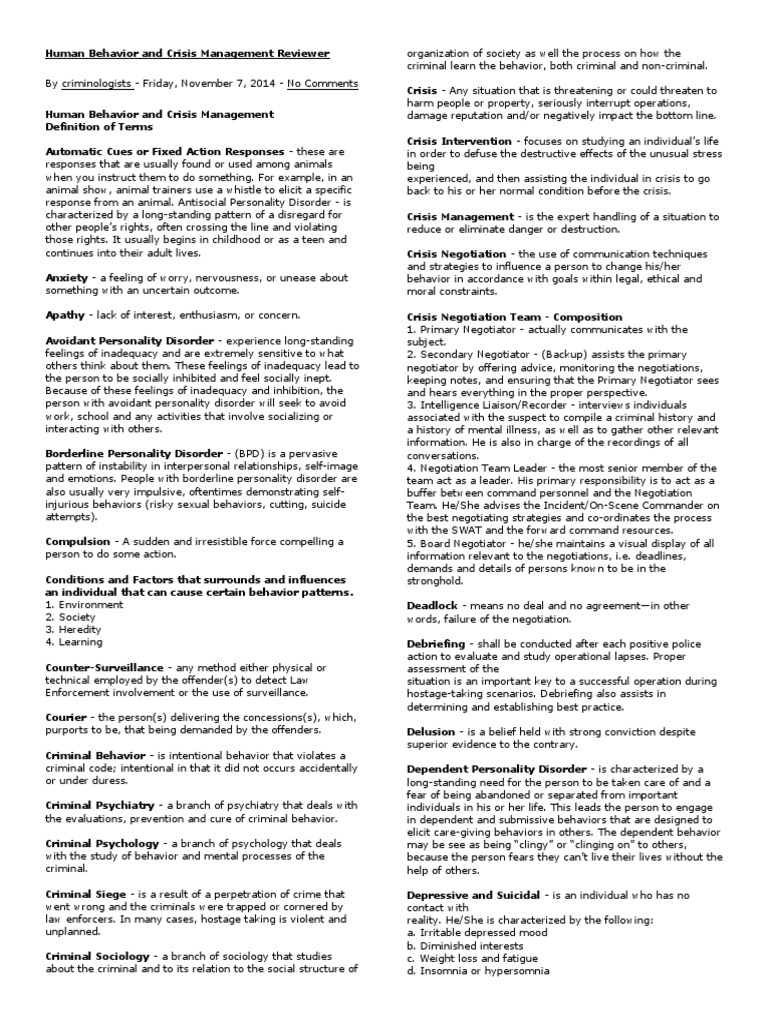 Human Behavior and Crisis Management (Bigwas) PDF | PDF | Obsessive ...