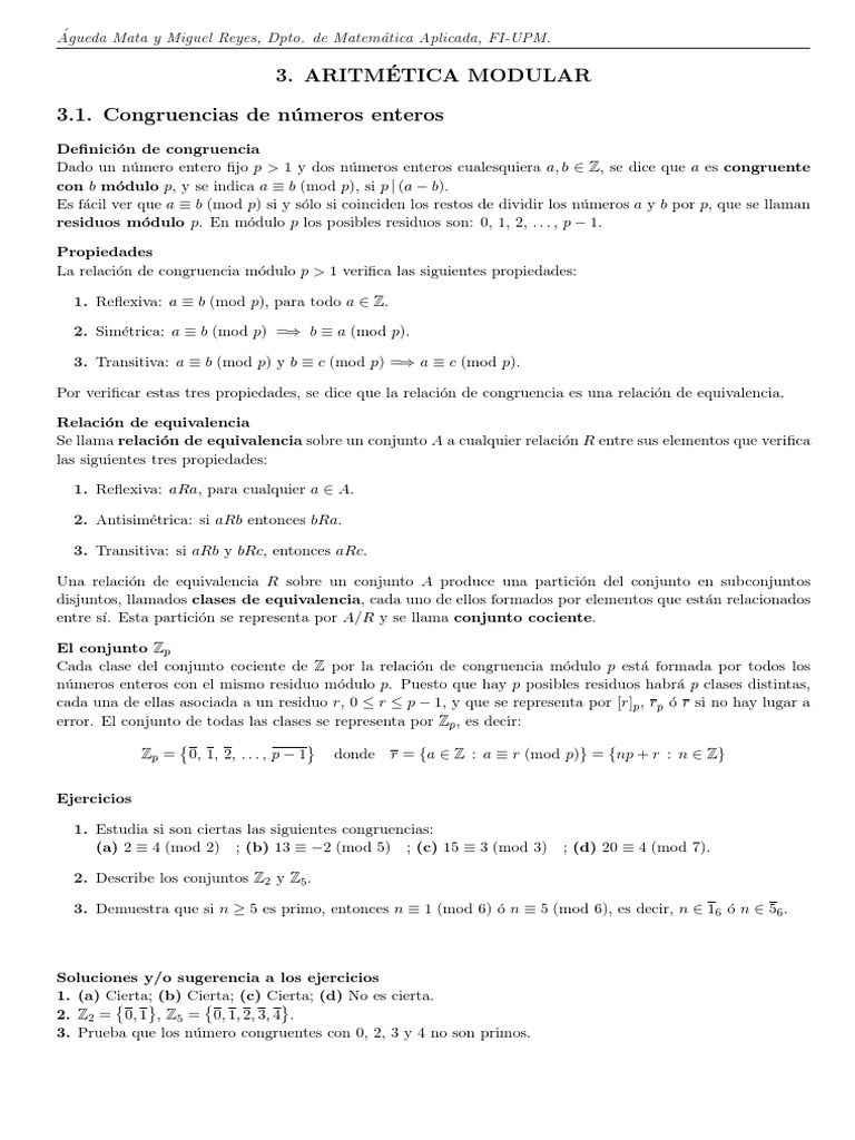 Aritmética Modular PDF | PDF | Clave (criptografía) | Números