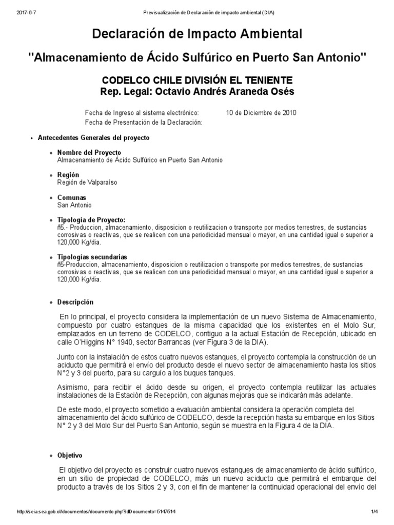 Previsualización de Declaración de Impacto Ambiental (DIA) | Evaluación ...