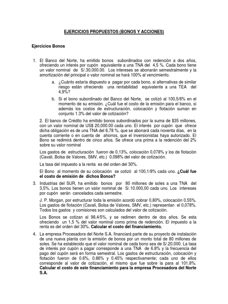 Ejercicios de Bonos y Acciones | PDF | Compartir (Finanzas) | Valores (Finanzas)