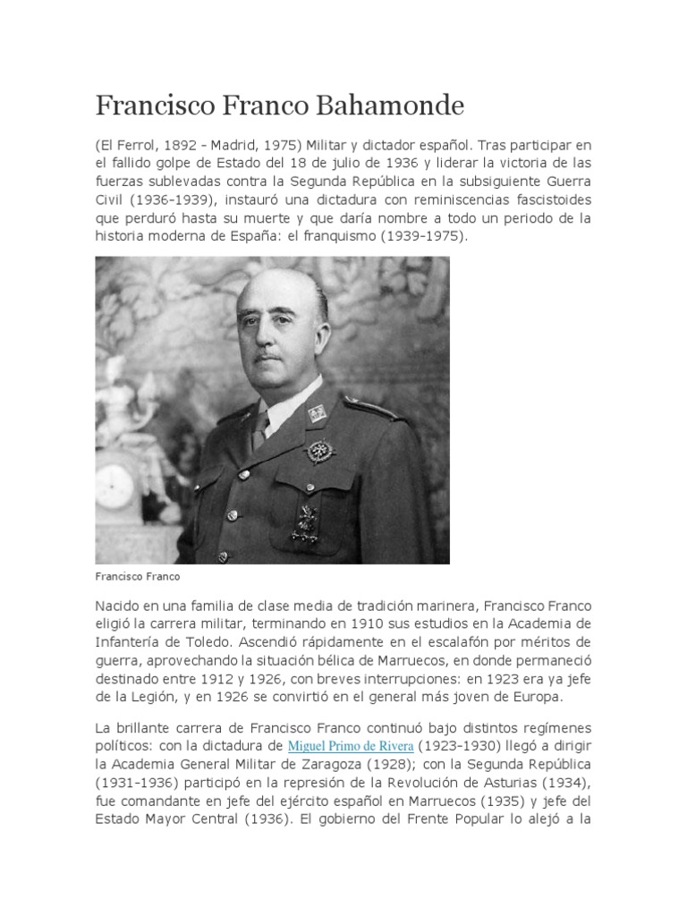 Biografía de Francisco Franco Bahamonde | PDF | Francisco franco | Fascismo