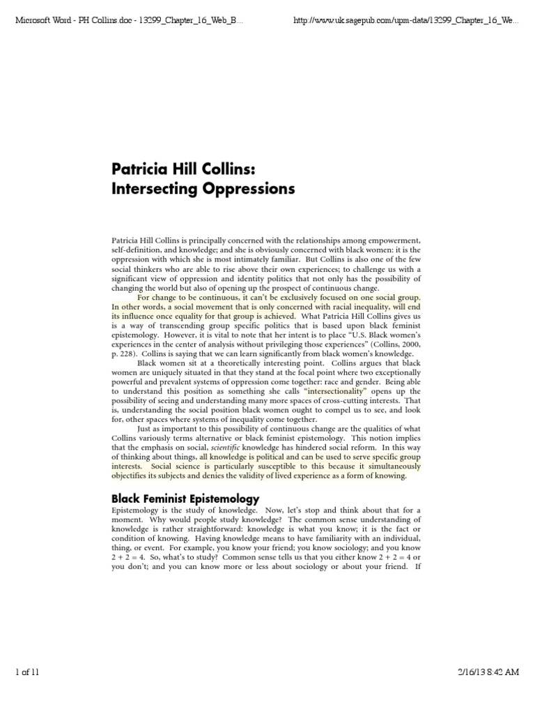 COLLINS Intersectionality | PDF | Intersectionality | Black Feminism