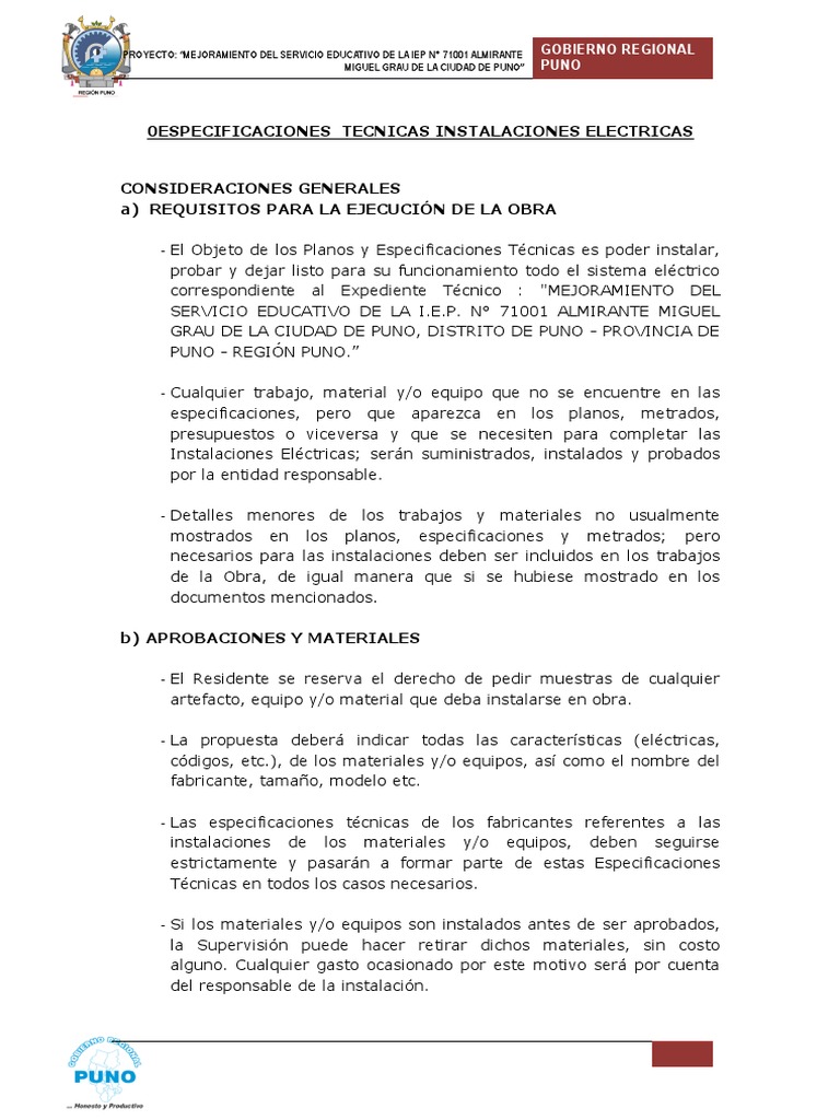 Especificaciones de Inst. Electricas | PDF | Enchufes y tomas de corriente alterna | Aluminio