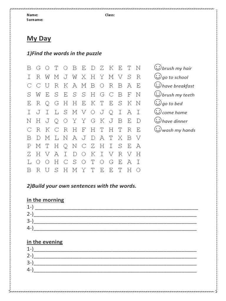 My Day Worksheet | PDF