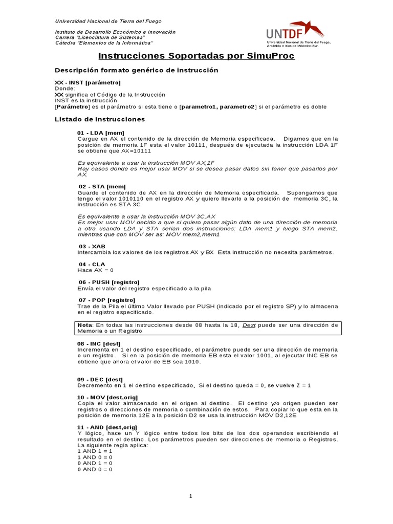 Set de Instruc Simuproc | Descargar gratis PDF | Poco | Memoria del ...