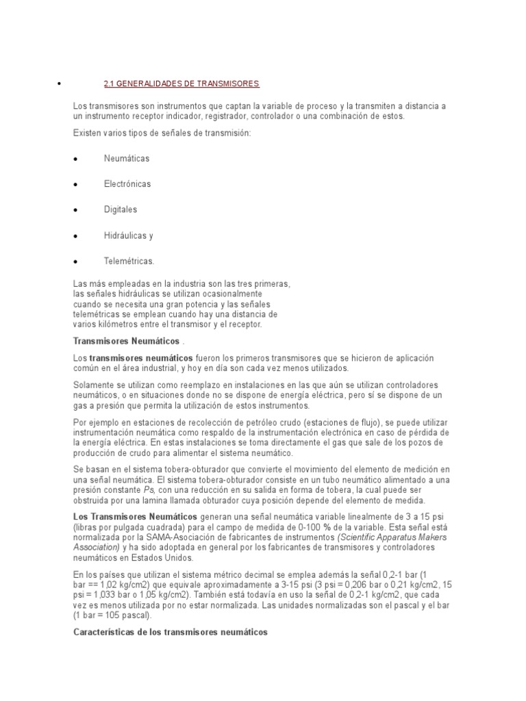 Transmisores Neumáticos en la Industria | PDF | Transmisor | Neumática