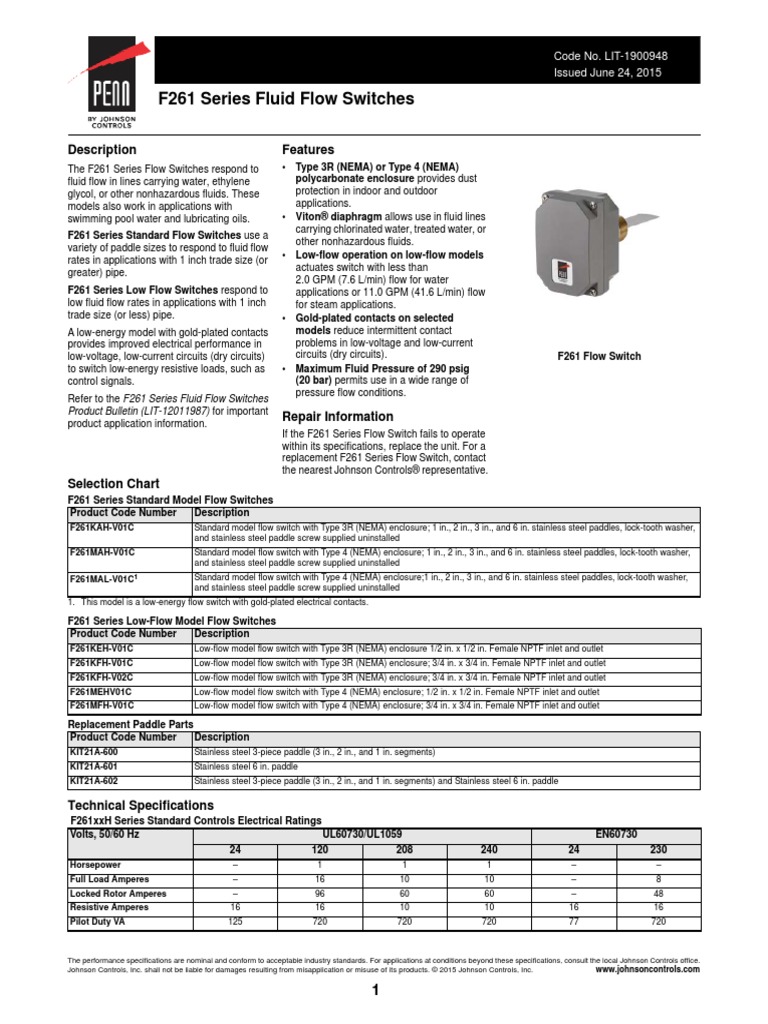Flow Switches F261 | PDF | Switch | Relay