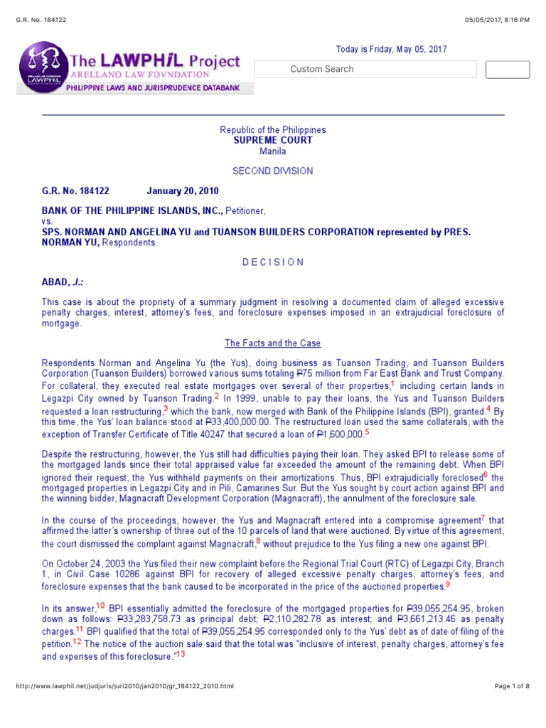 BPI v. Yu: Summary Judgment on Foreclosure | PDF | Foreclosure ...