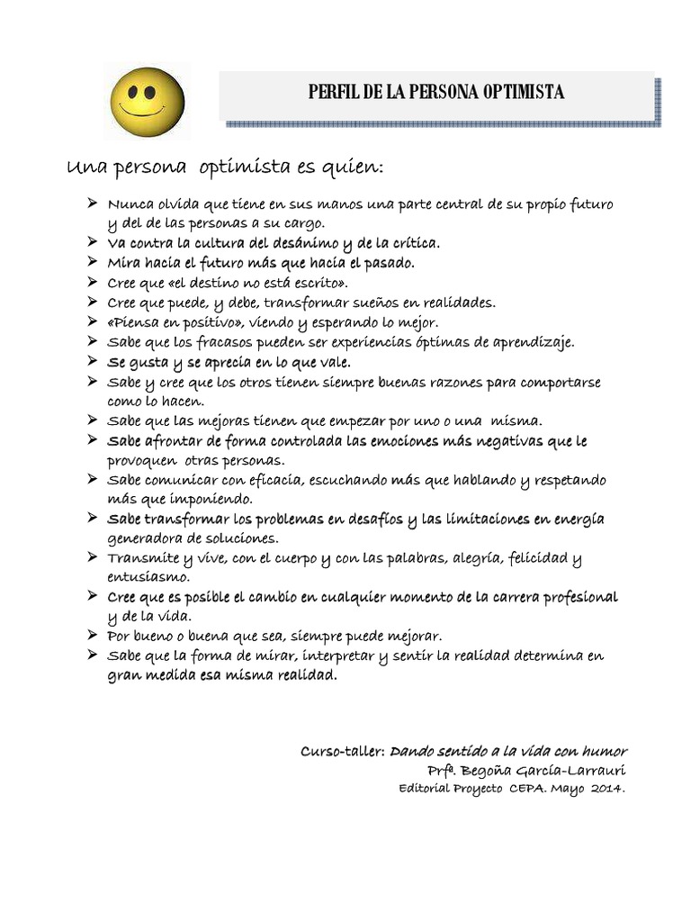 Perfil Persona Optimista | PDF | Crecimiento personal y profesional ...