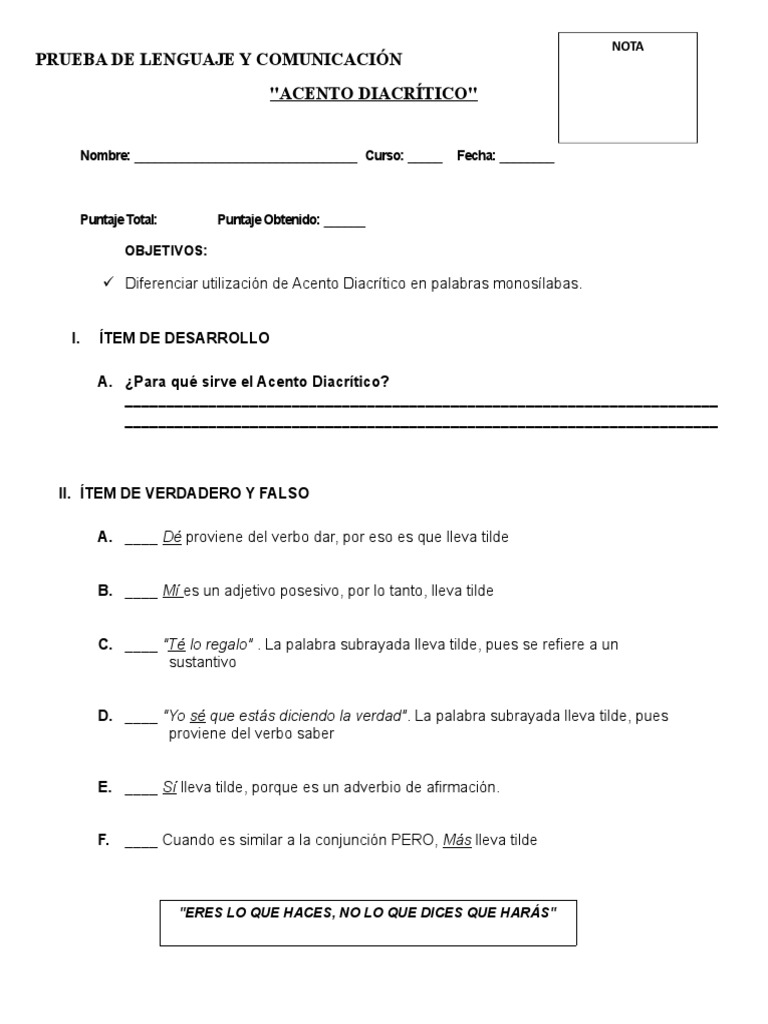 Prueba de Acento Diacrítico | Tipología lingüística | Amor