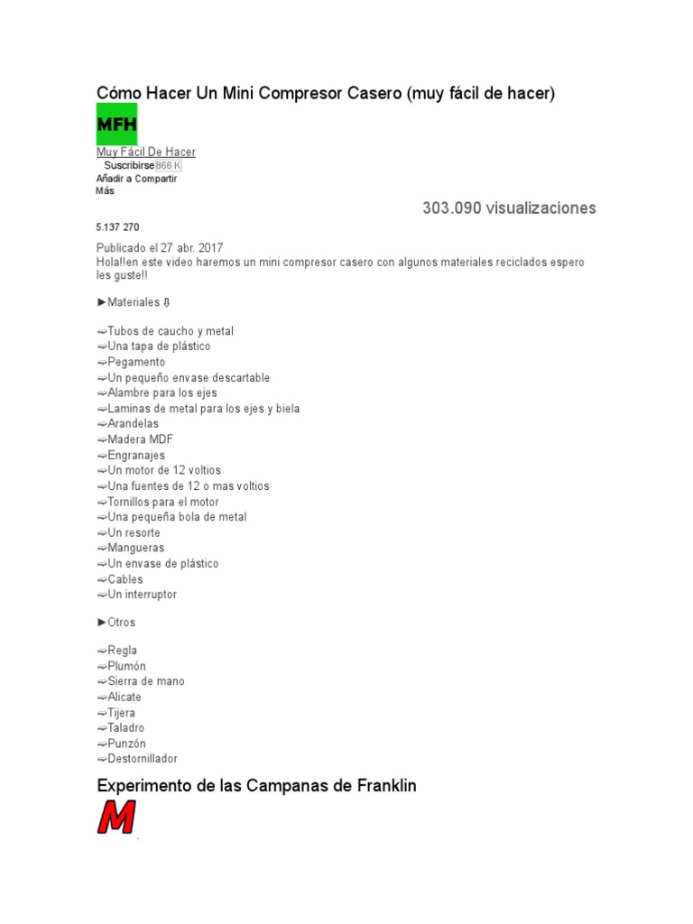 Cómo Hacer Un Mini Compresor Casero | PDF | Electromagnetismo | Fuerza