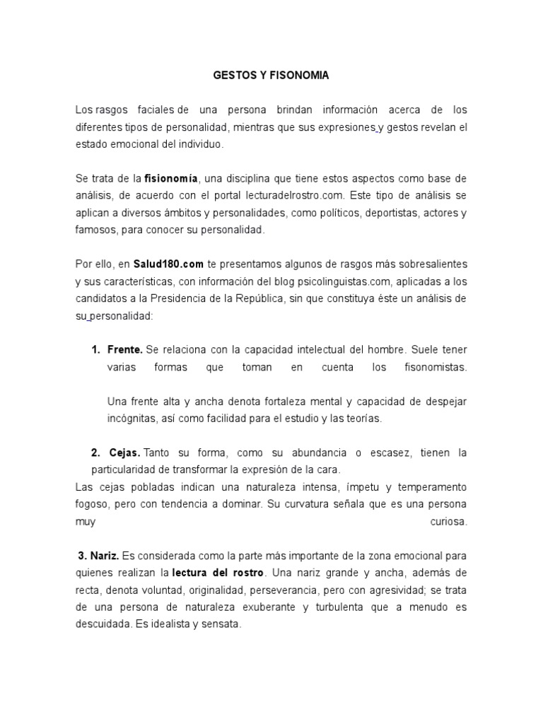 Gestos y Fisonomía | PDF | Fisonomía | Las emociones