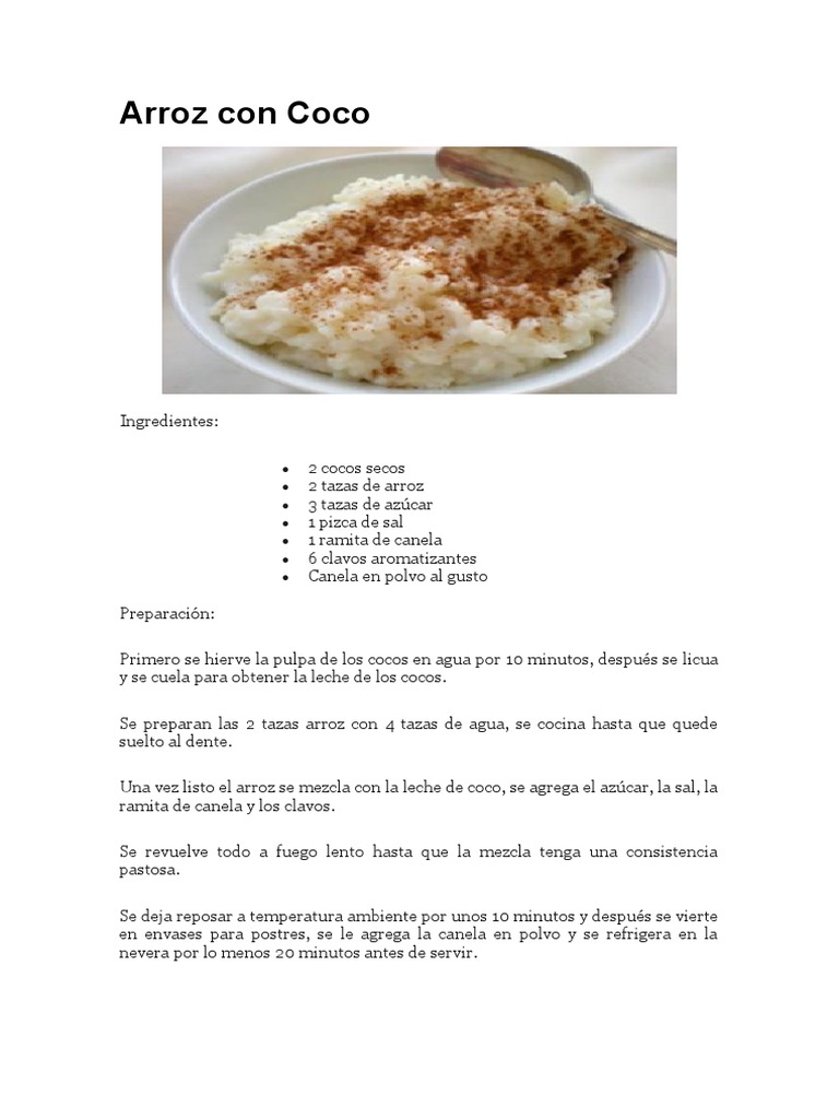 Receta de Arroz con Coco Venezolano | PDF