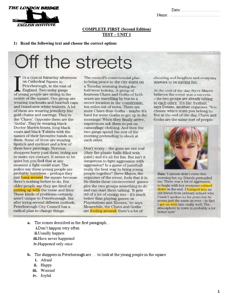 Fce Exam Unit 1 2017 | Download Free PDF | Ellipsis | Fraternities And ...