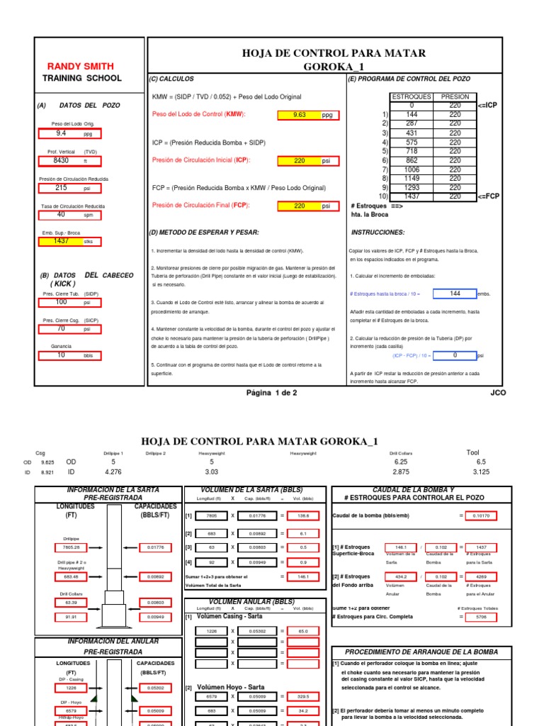 Control de Pozos: Hoja de Muerte Goroka_1 | PDF | Cantidad | Materiales ...
