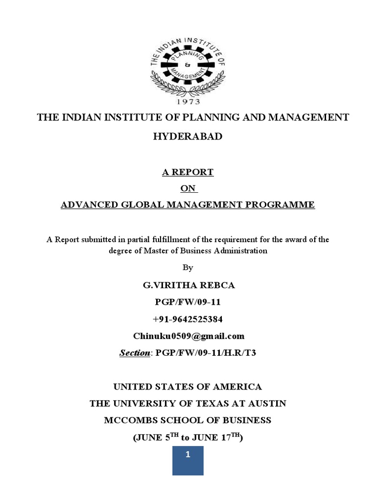 The Indian Institute of Planning and Management Hyderabad: A Report ON ...