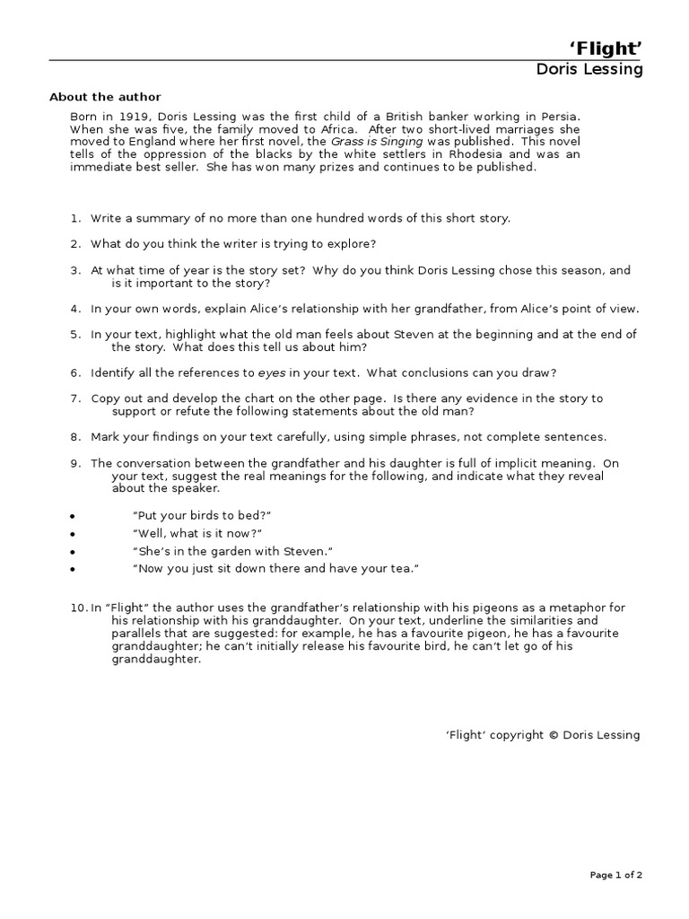 Flight - Doris Lessing - Activity | PDF | Doris Lessing | Novels