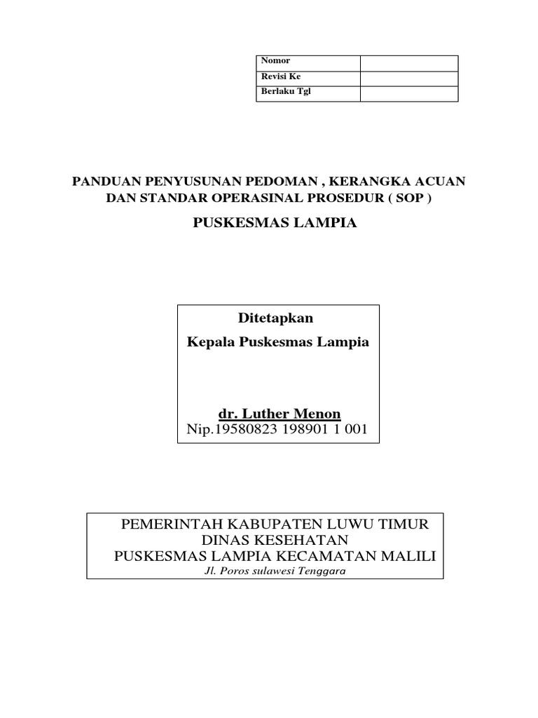 Panduan Penyusunan Pedoman, KAK Dan SOP | PDF