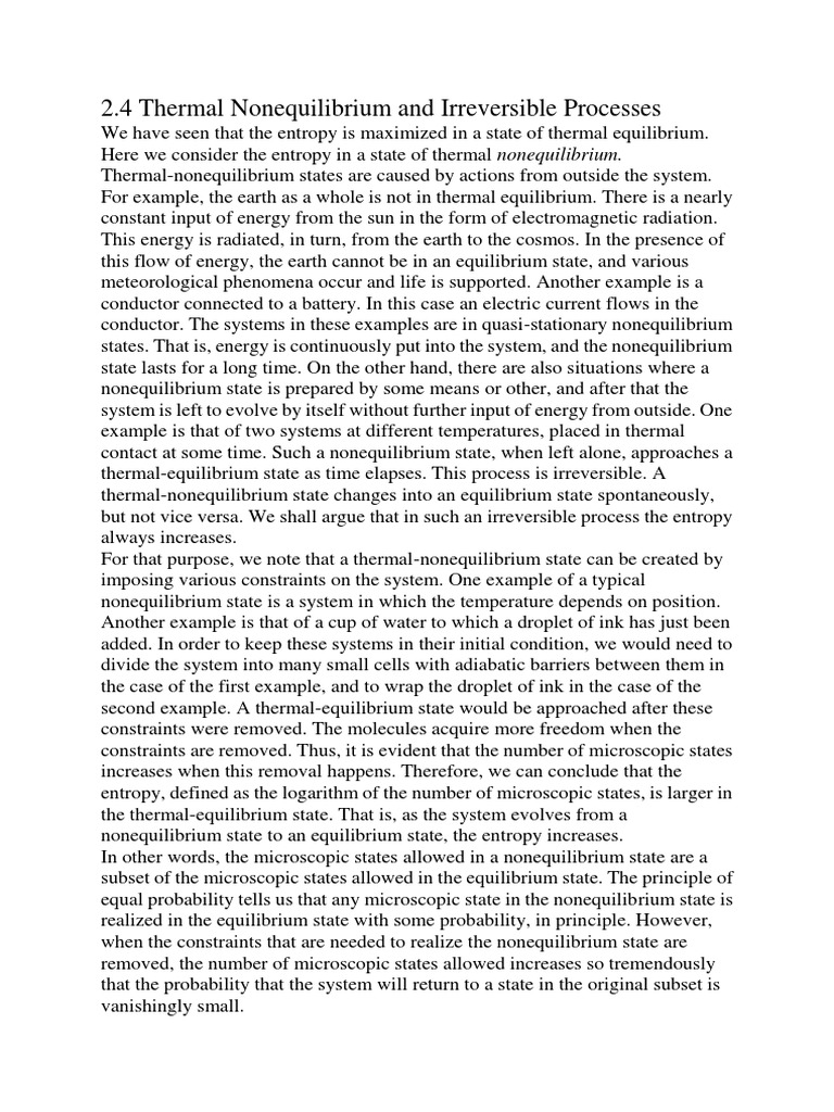 2.4 Thermal Nonequilibrium and Irreversible Processes | PDF | Non Equilibrium Thermodynamics ...