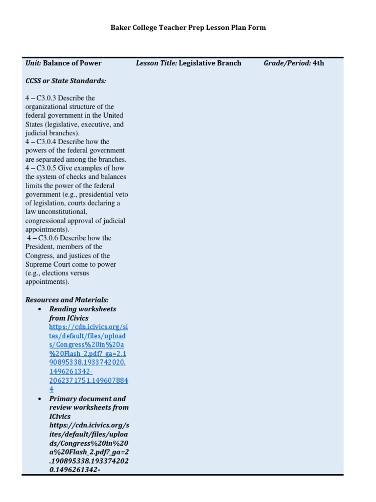 Legislative Branch Lesson Plan | PDF | United States Congress ...