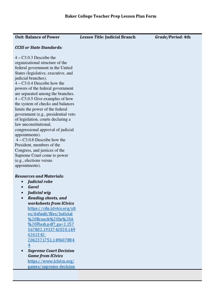 Judicial Branch Lesson Plan | PDF | Judiciaries | Federal Government Of ...