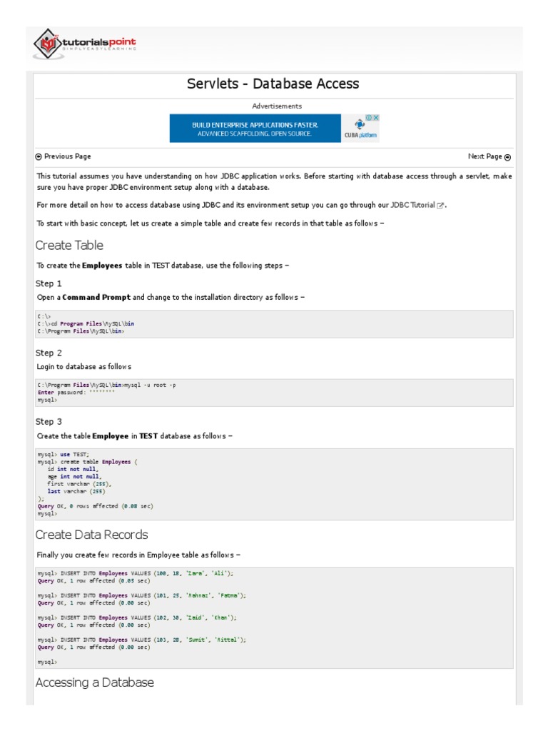 Servlets Database Access | PDF | Computing Platforms | Databases