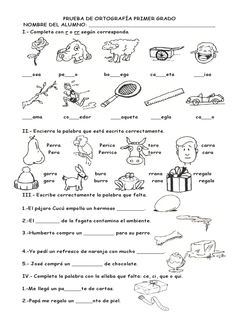 1er-Grado Prueba de Ortografia