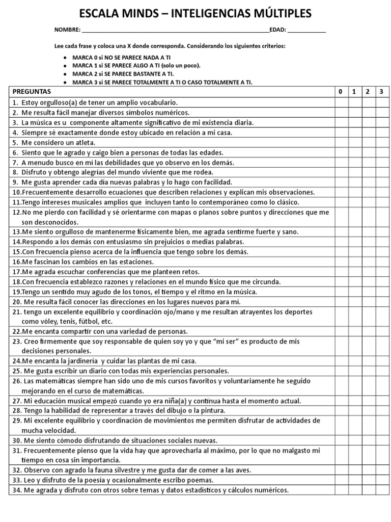 Escala de Inteligencias Múltiples | PDF | Ritmo | Aprendizaje
