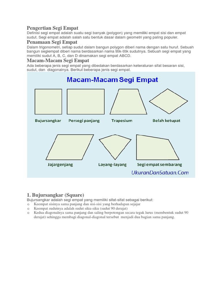 Pengertian dan Jenis Segi Empat | PDF | Seni & Disiplin Bahasa | Metode ...