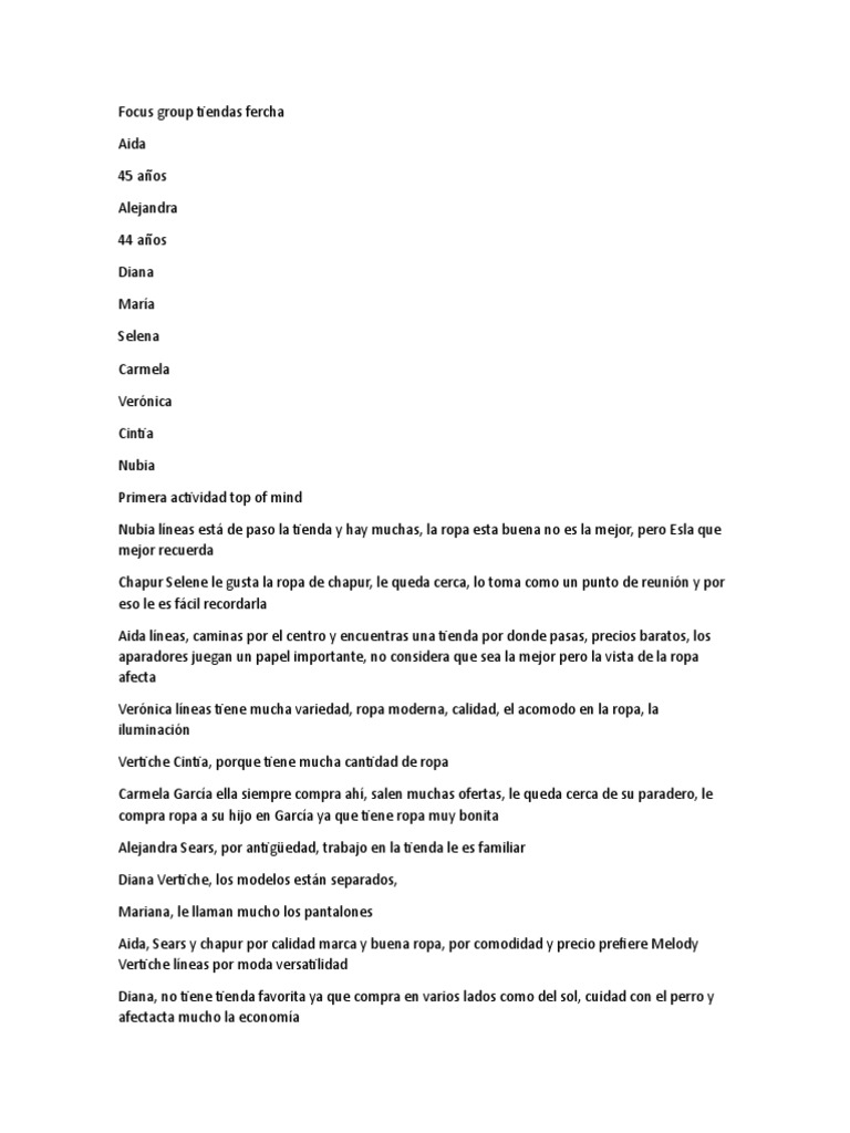 Focus Group Tiendas Fercha | PDF | Ropa | Ocio