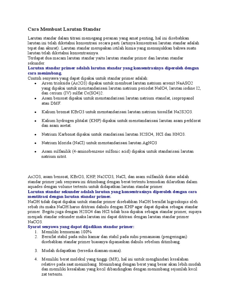 Cara Membuat Larutan Standar | PDF