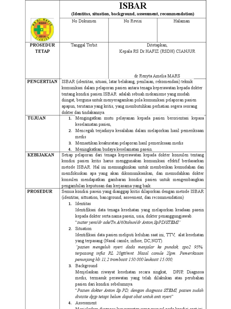 Prosedur Komunikasi ISBAR Keperawatan | PDF | Sains & Matematika