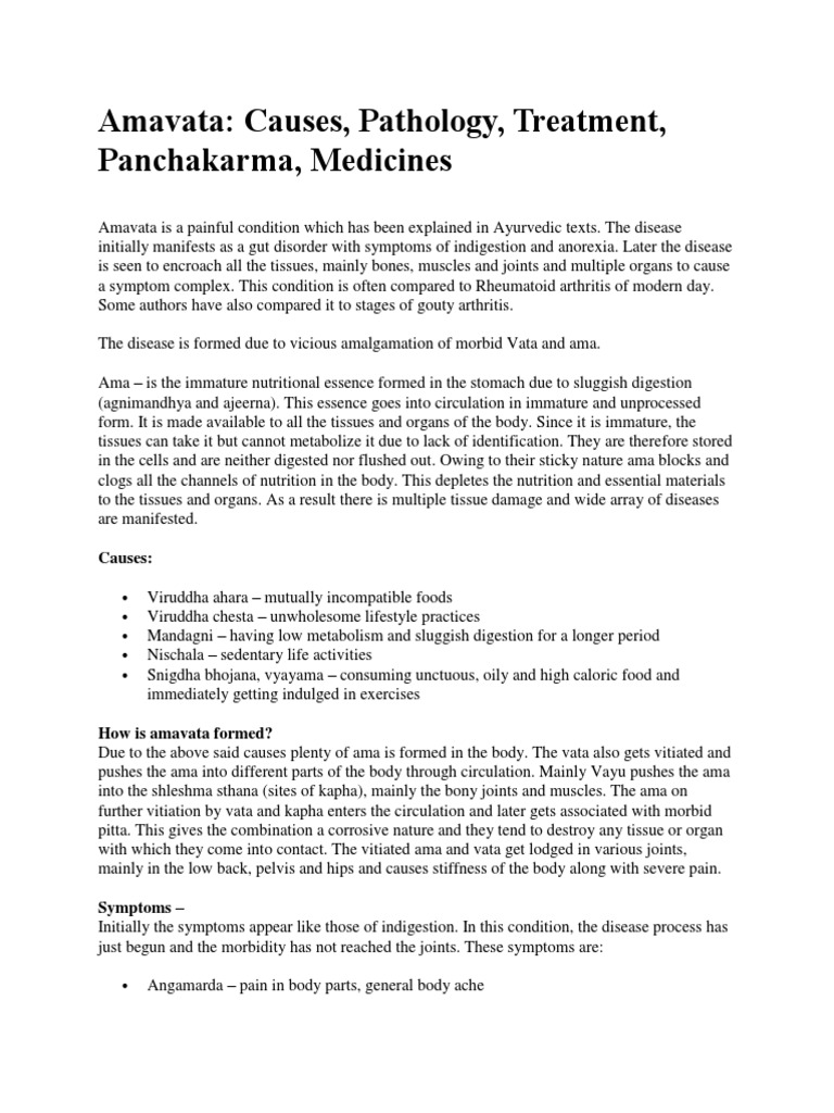 Amavata: Causes and Ayurvedic Treatment | PDF | Arthritis | Nutrition