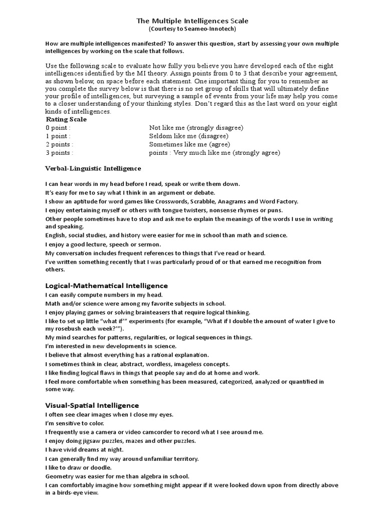 Multiple Intelligences Assessment Scale | PDF | Intelligence | Science