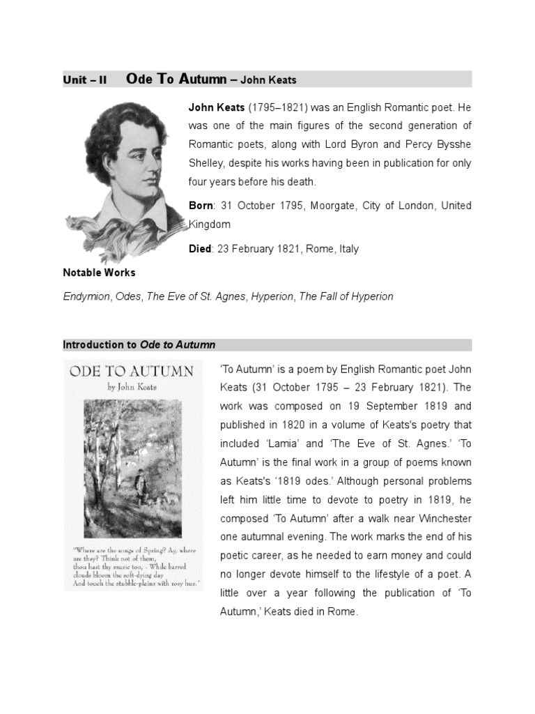 Unit II Ode To Autumn | PDF | John Keats | Nature