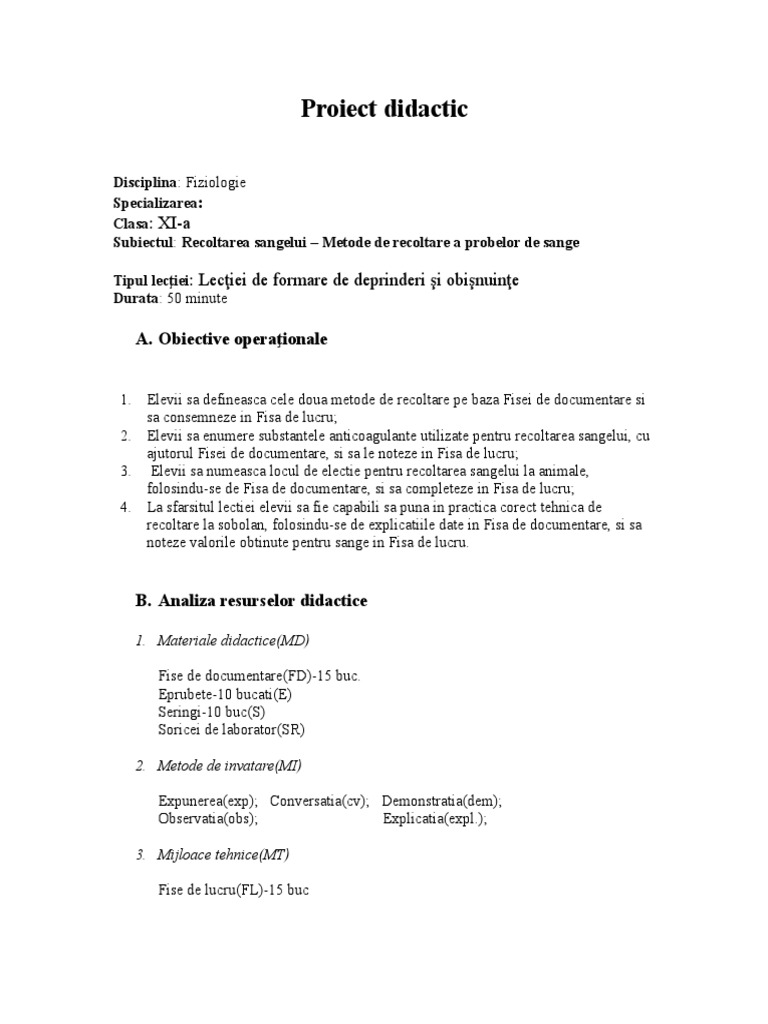 Proiect Didactic - Lectie de Laborator | PDF