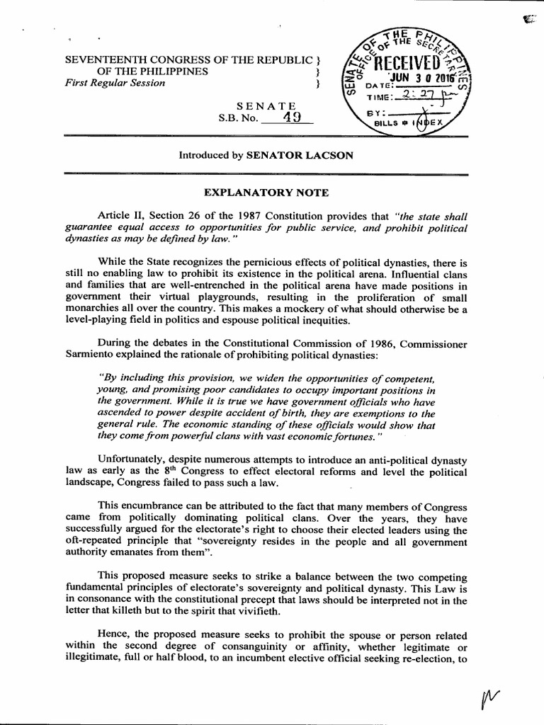 PingBills | Senate Bill 49: Anti-Political Dynasty Act of 2016 | United ...
