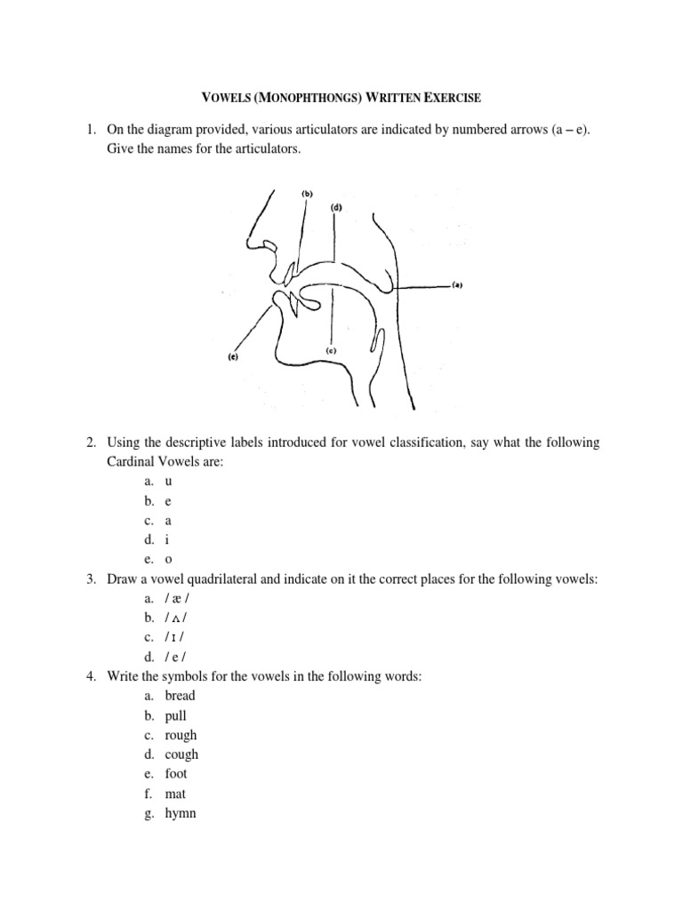 Monophthongs Vowel Exercises Guide | PDF