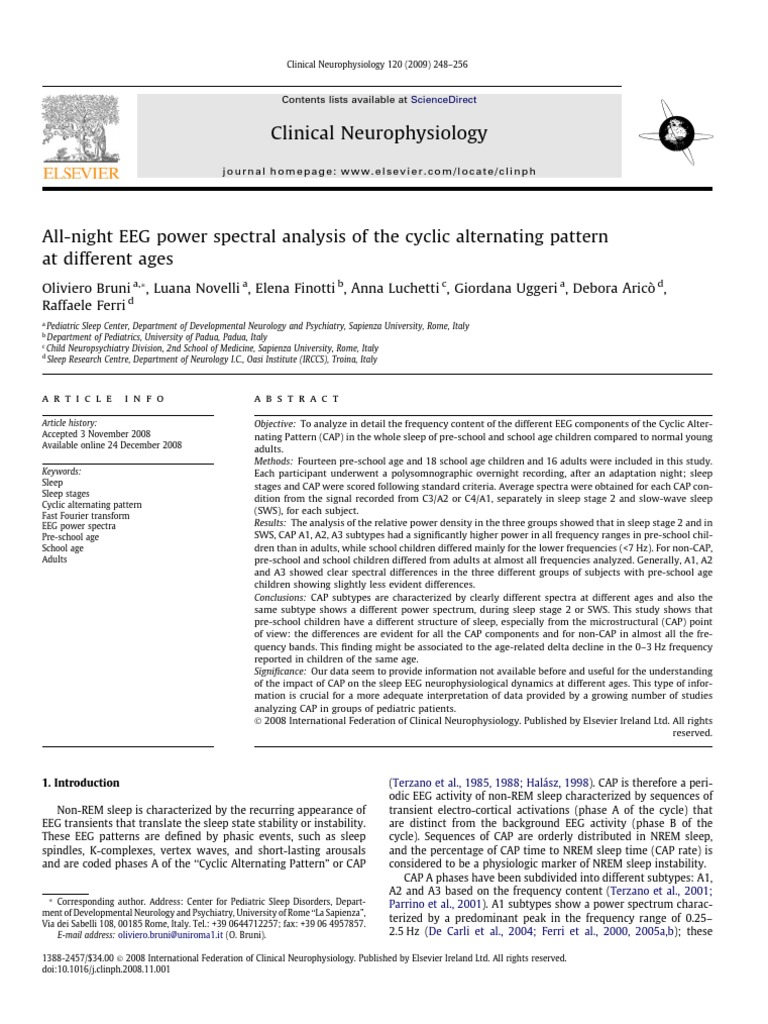 All-Night EEG Power Spectral Analysis of The Cyclic Alternating Pattern at Different Ages | PDF ...