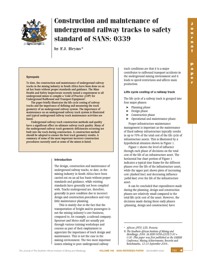 Construction and Maintenance of Underground Railway Track To Safety ...