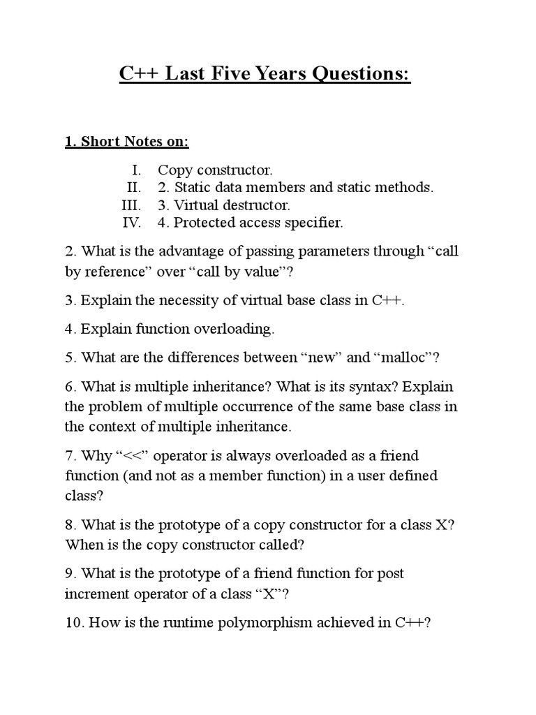 Theory Questions C++ | PDF | C++ | Class (Computer Programming)