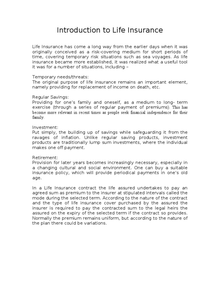Introduction To Life Insurance | PDF | Life Insurance | Insurance
