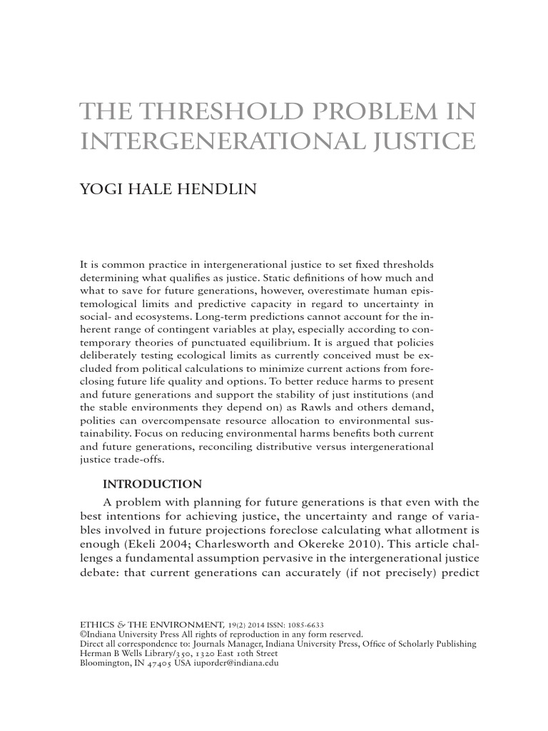 Threshold Problem in Intergenerational Justice | PDF | John Rawls | Justice
