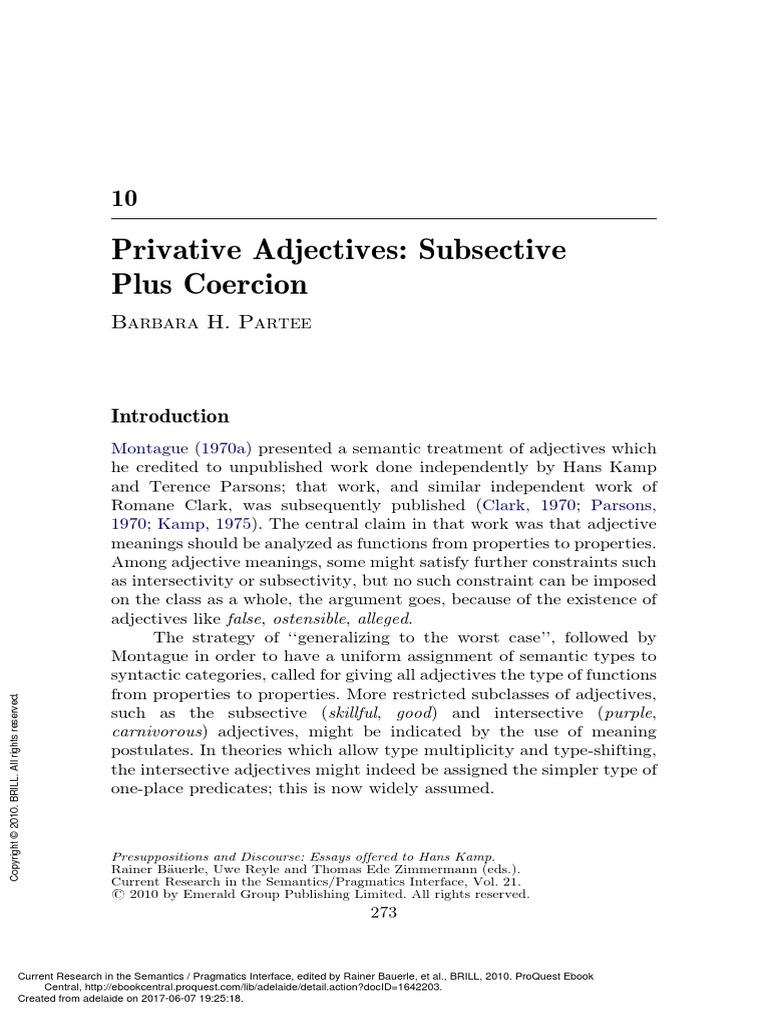 Partee, B. H. 2010, Privative Adjectives Subjsective Plus Coercion ...
