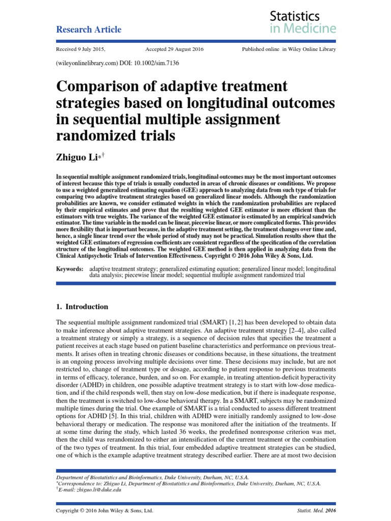 Comparison Of Adaptive Treatment Strategies Based On Longitudinal Outcomes In Sequential