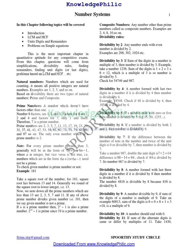 Number Systems | PDF | Division (Mathematics) | Fraction (Mathematics)